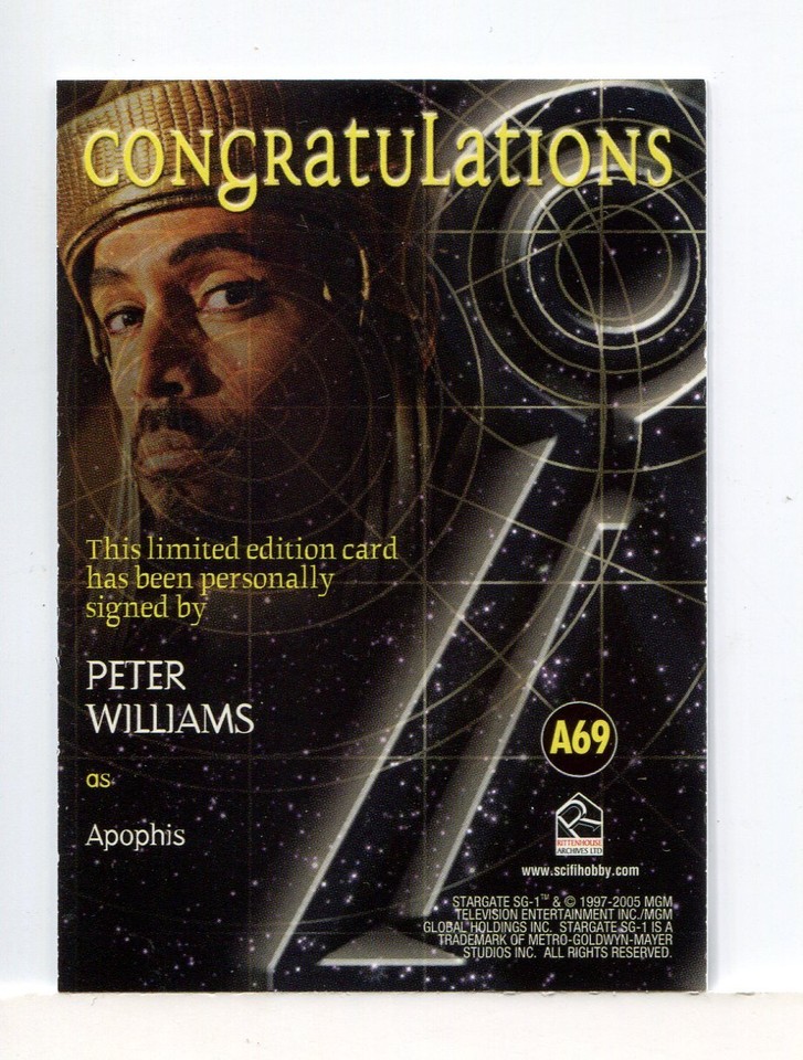Stargate SG-1 Season Eight Peter Williams as Apophis Autograph Card A69 ...