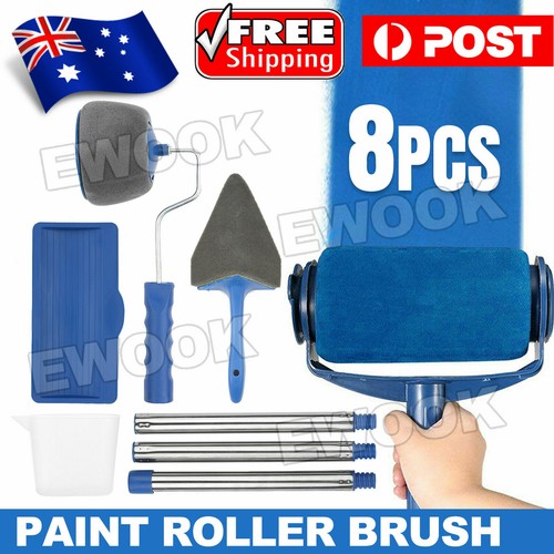 8Pcs/set Handle Paint Roller Brush Pro Flocked Edger Room Painting ...