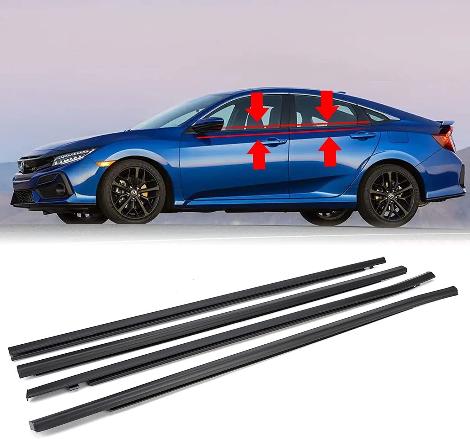 For 2016-2021 Honda Civic Sedan 4pcs Weatherstrip Window Moulding Trim ...