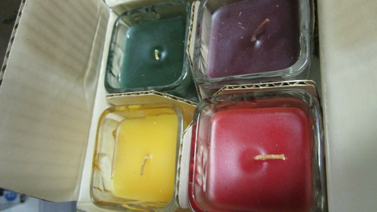 Partylite Scented 4 Candles Box Winter Green/Toasted Gold/Red Ribbon ...