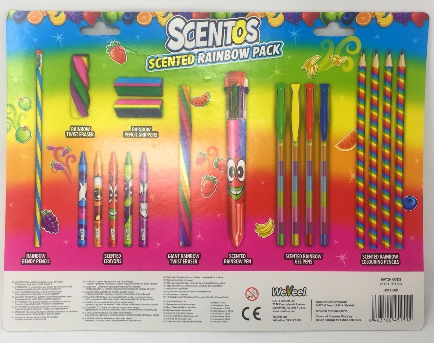 2x Scentos Scented Rainbow Pack 19 Piece Set Pens Pencils Crayons ...