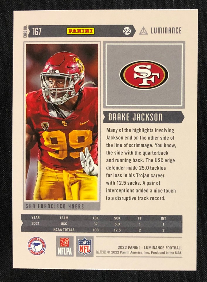 2022 Luminance Drake Jackson RC USC Card #167 49ers | eBay
