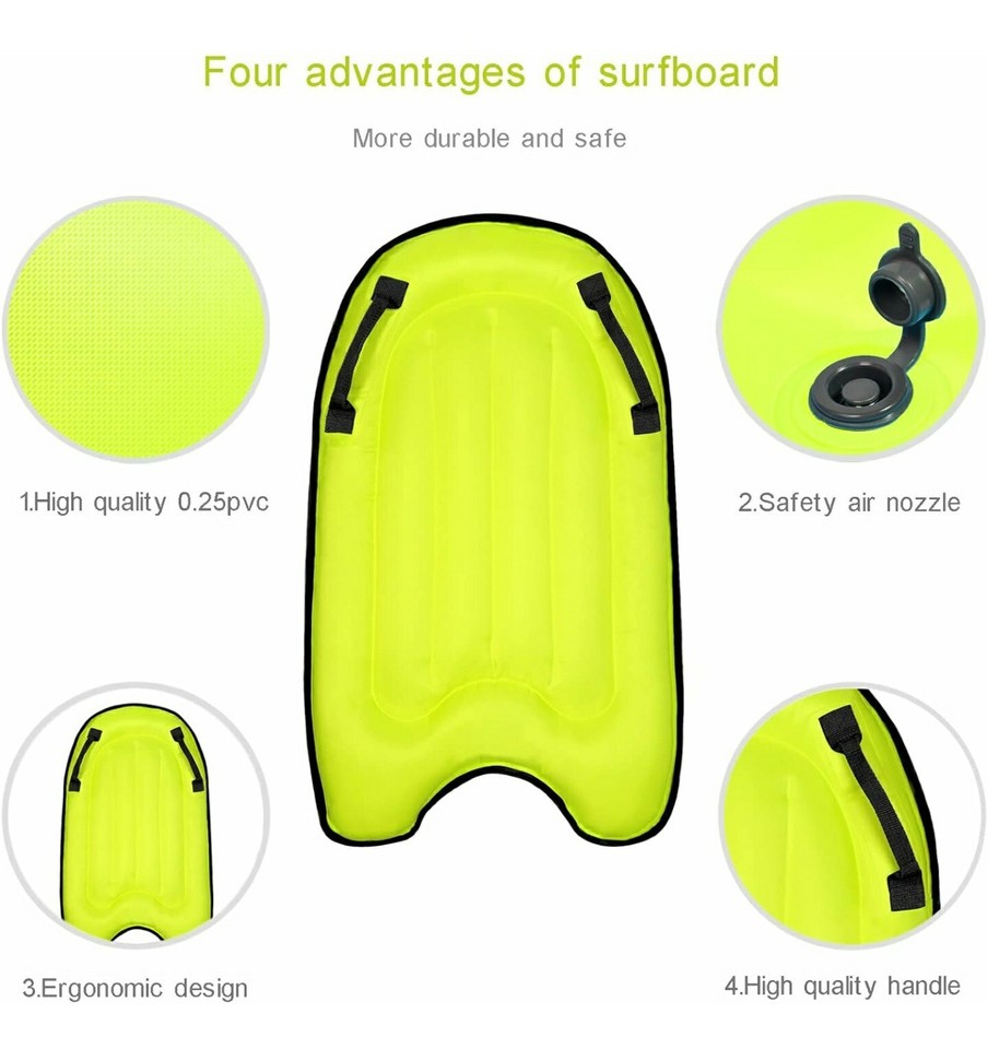 Inflatable Bodyboard for Beach Portable Body Board With Handle Float ...