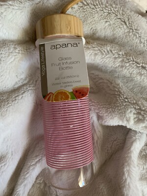 Apana Glass Bottle w Fruit Infusion Insert Wood Screw Cap 22oz Yoga ...