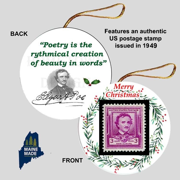 EDGAR ALLAN POE Ornament - American Poet Collectible postage stamp ...
