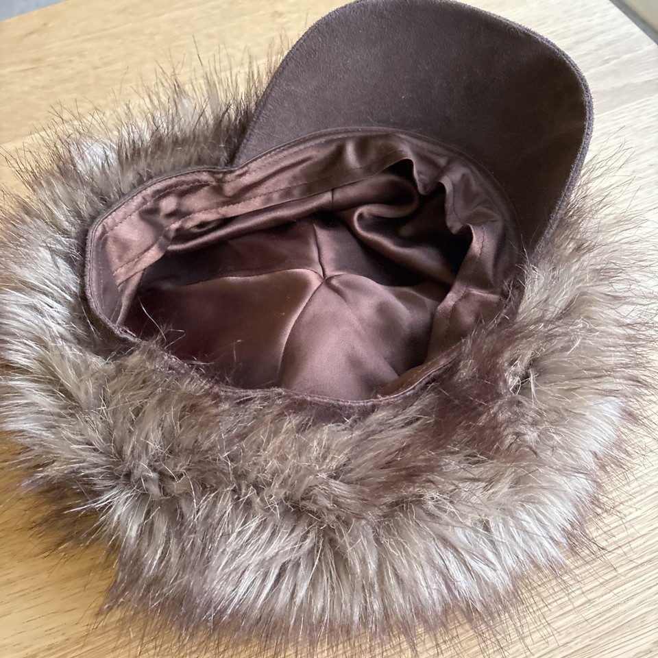 M&S Peruna Brown Faux Fur Peaked Cap. Lined Size M-L. Very Good ...