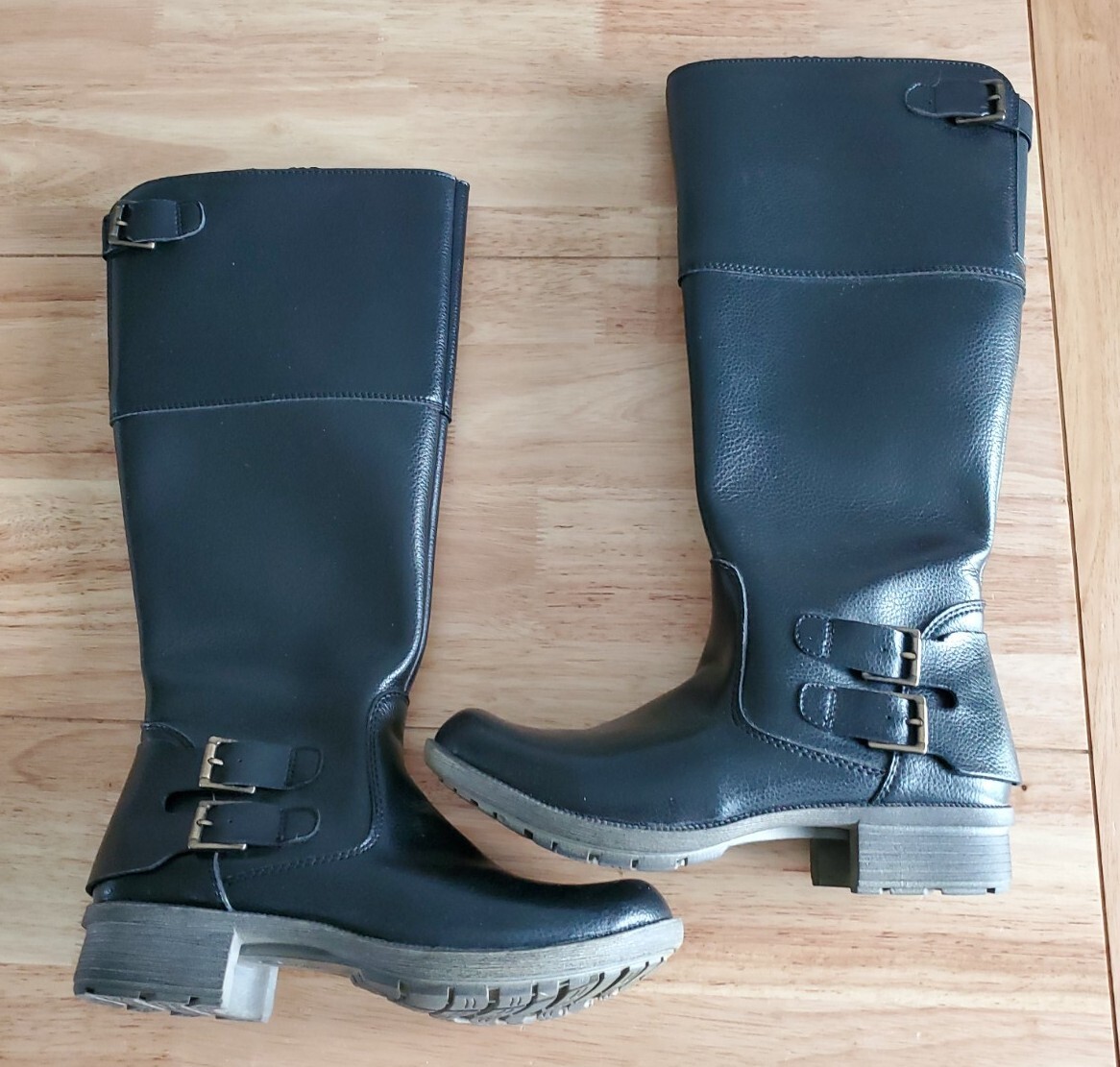 Clarks Riddle Phrase Black Leather Riding Tall Boots … - Gem