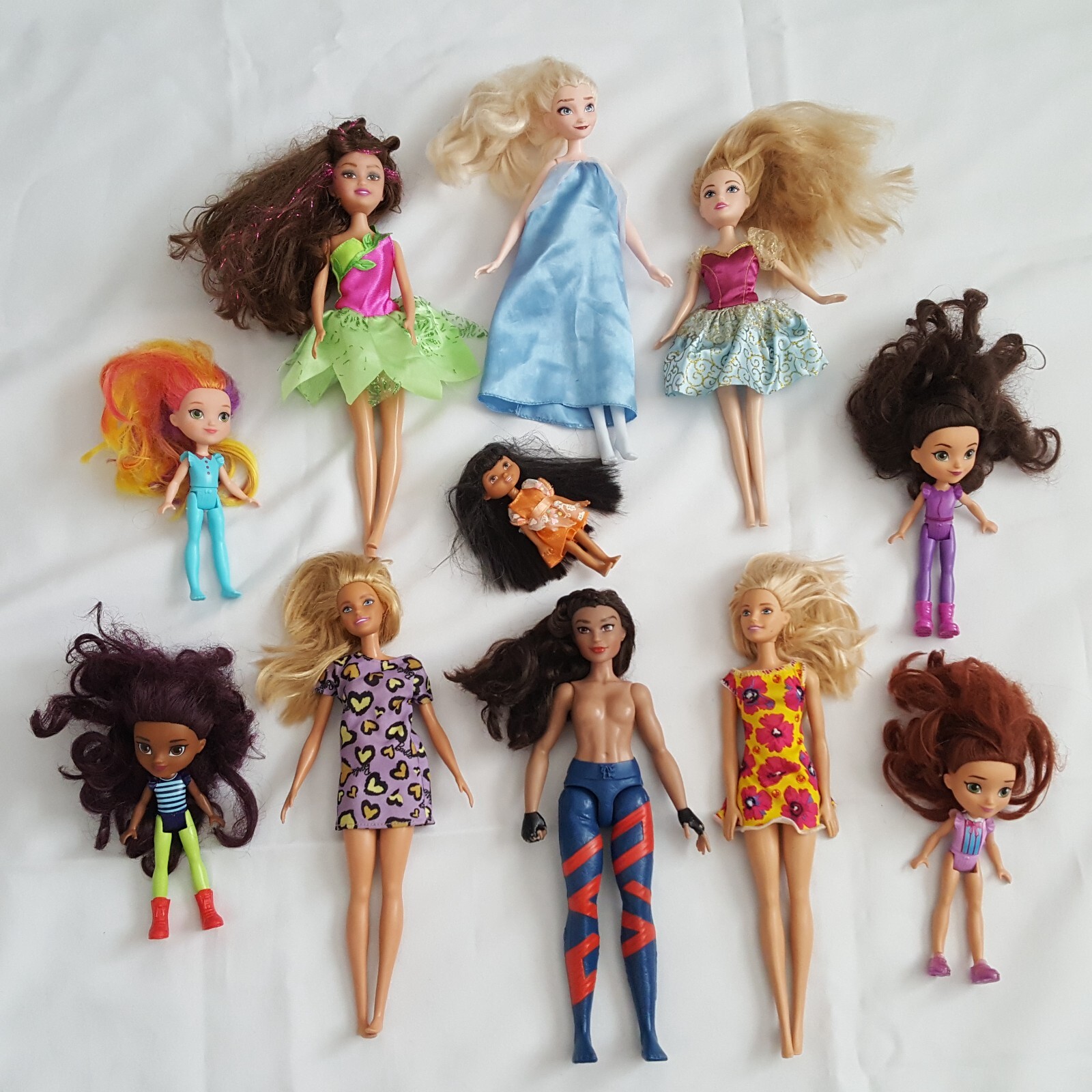 11 Mixed Dolls Lot Barbie Various 7 Mattel, 2 ZURU, 1 Disney, 1 Marvel ...