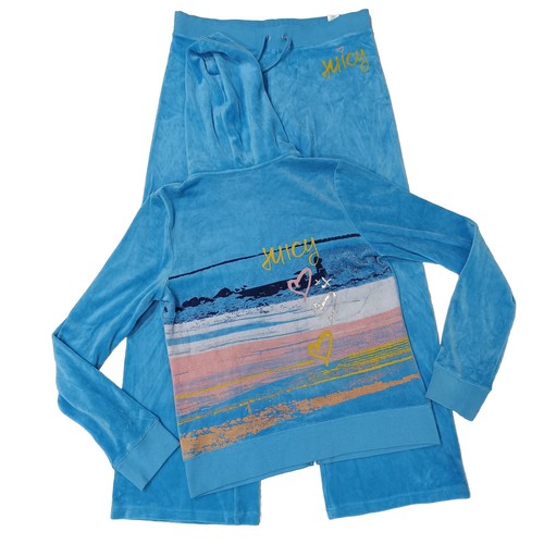 Juicy Couture Tracksuit Blue Matching Set XL Large Jacket Pants Velour ...