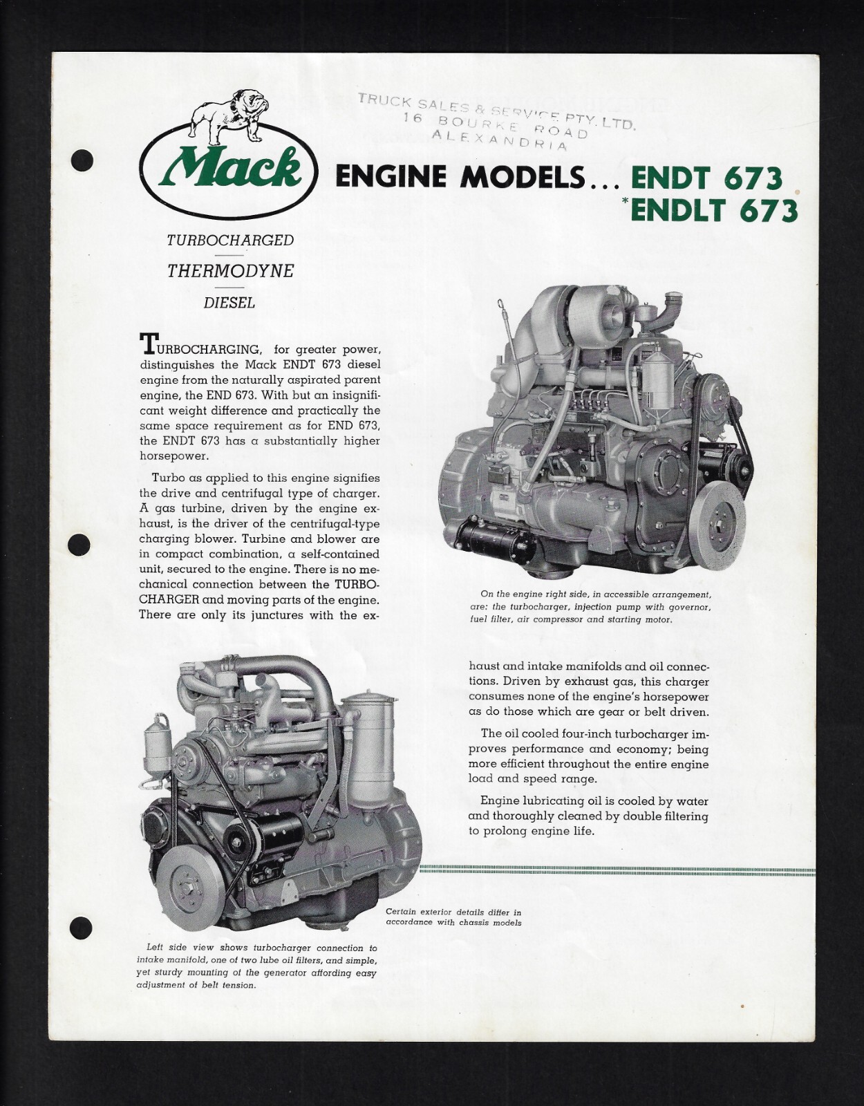 MACK TRUCKS ENDT & ENDLT 673 ENGINES 4 PAGE SPECIFICATIONS BROCHURE ...