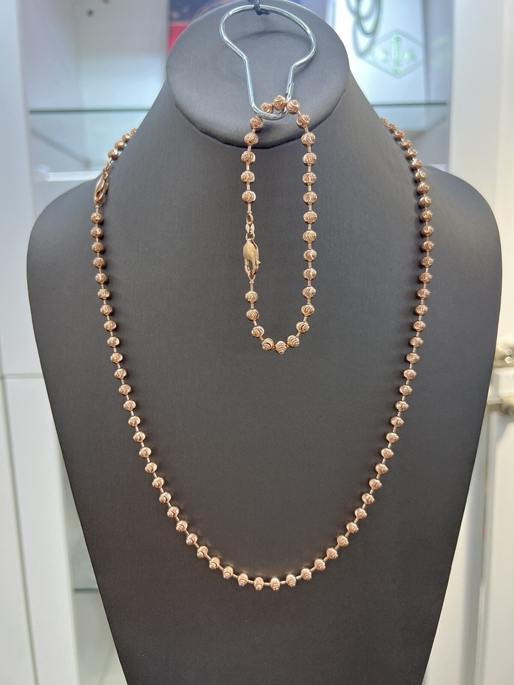 14k Solid Rose Gold Chain Round Bead Ball Chain Necklace + Bracelet | eBay