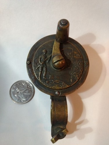 Antique Brass Bronze Rare Fishing Reel Embossed Scene Victorian Figure ...
