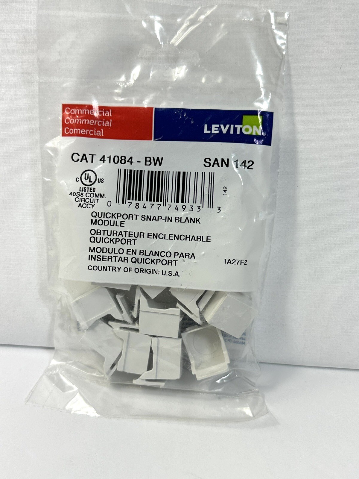 Leviton CAT 41084-BW SAN 142 QuickPort Snap-In Blank Module -Bag of 10 ...