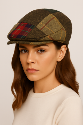 Vintage Patchwork Flat Cap Mens Tweed Herringbone Wool Mix Baker Boy ...