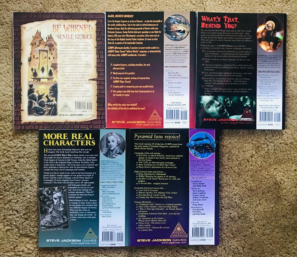 5 GURPS Steve Jackson Games HORROR Goblins PYRAMID Who's Who ALTERNATE ...