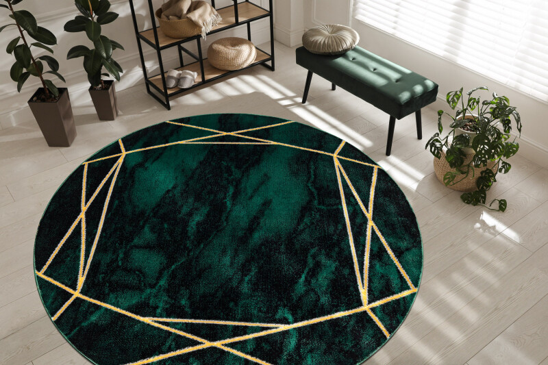 Exclusive Modern Rug "EMERALD" circle glamour marble GREEN / GOLD High ...