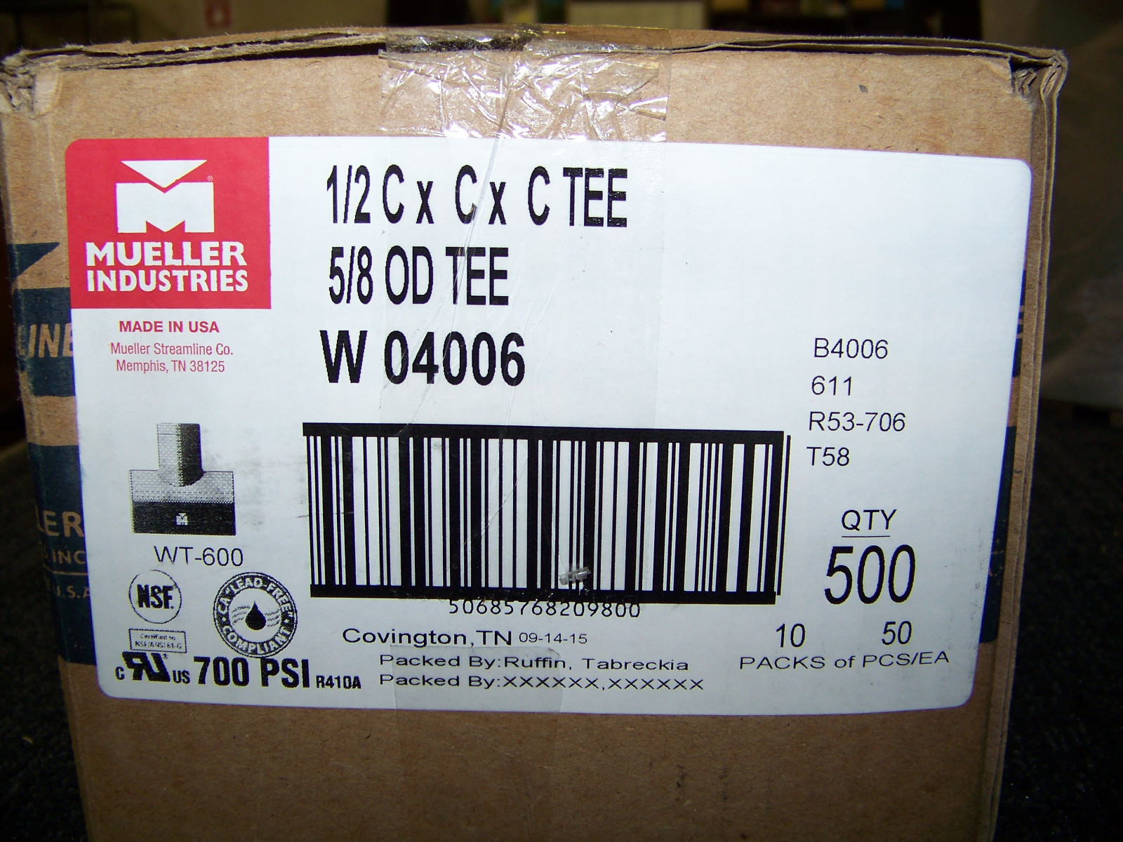 Mueller Streamline 1/2 C X C X C Tee Copper 5/8 OD Tee 700 PSI 50 ea ...