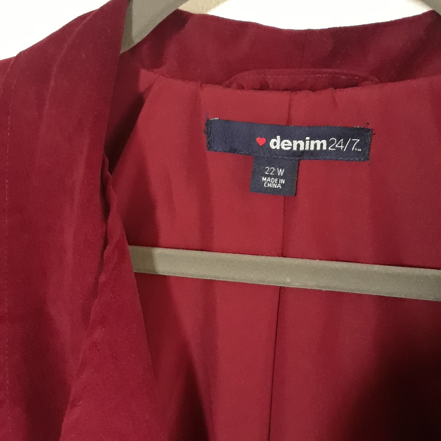 Denim 24/7 Maroon Red Velour Jacket - size 22 22W, EUC! Career Casual ...