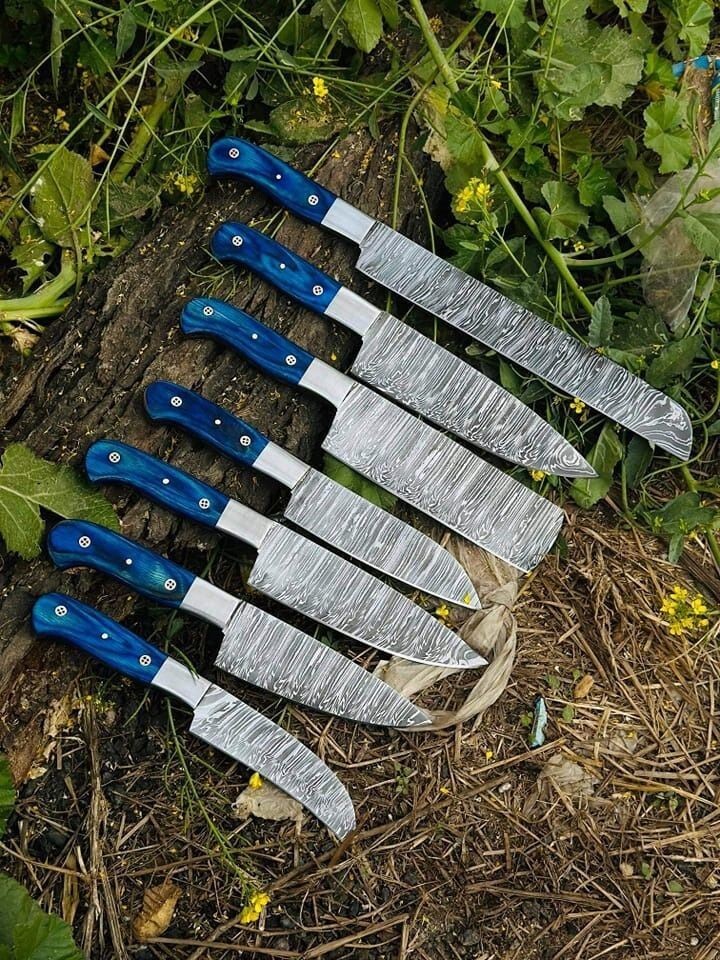 Hand Forged Damascus Steel Chef Set, Kitchen Set With Wood Handle | eBay