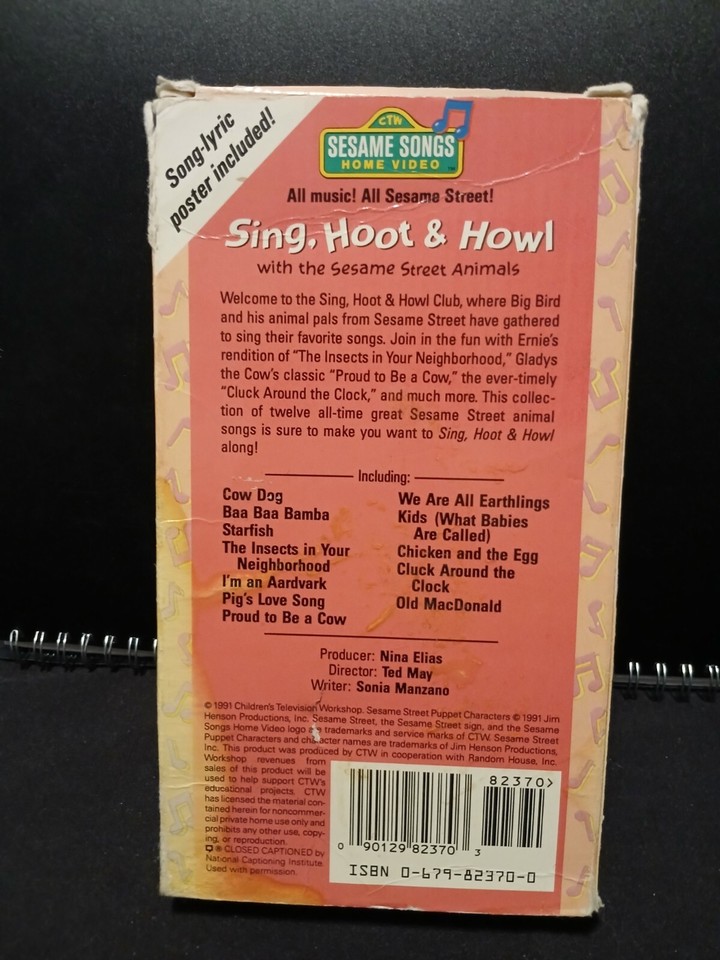 Sesame Songs Sing, Hoot & Howl VHS 1991 Sesame Street Animals Big Bird ...