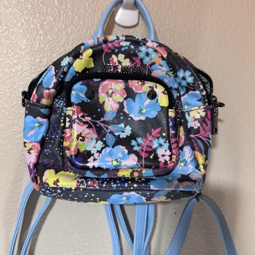 STEVE MADDEN Mini BACKPACK Crossbody Crossover Bag Floral Blue Faux ...