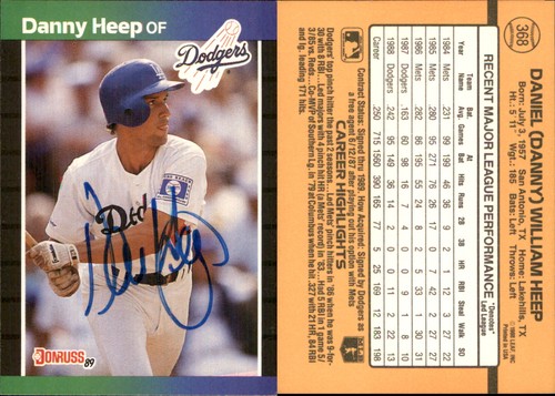 Danny Heep Signed 1989 Donruss #368 Card Los Angeles Dodgers AU ...