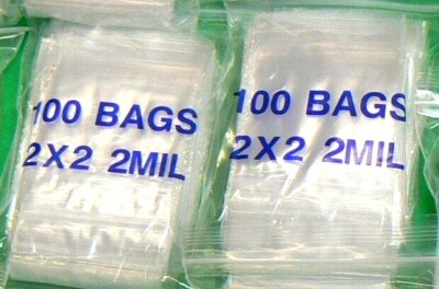 2x2 Reclosable Bags 2MIL CLEAR 200 BAGS Resealable Poly Square Baggies ...