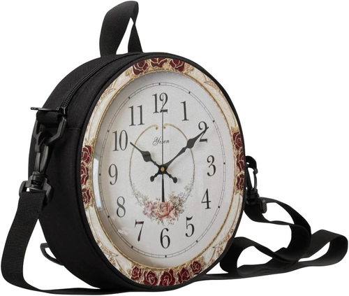 Women Novelty round Clock Shape Zippered Clock Purses for Women Tote ...