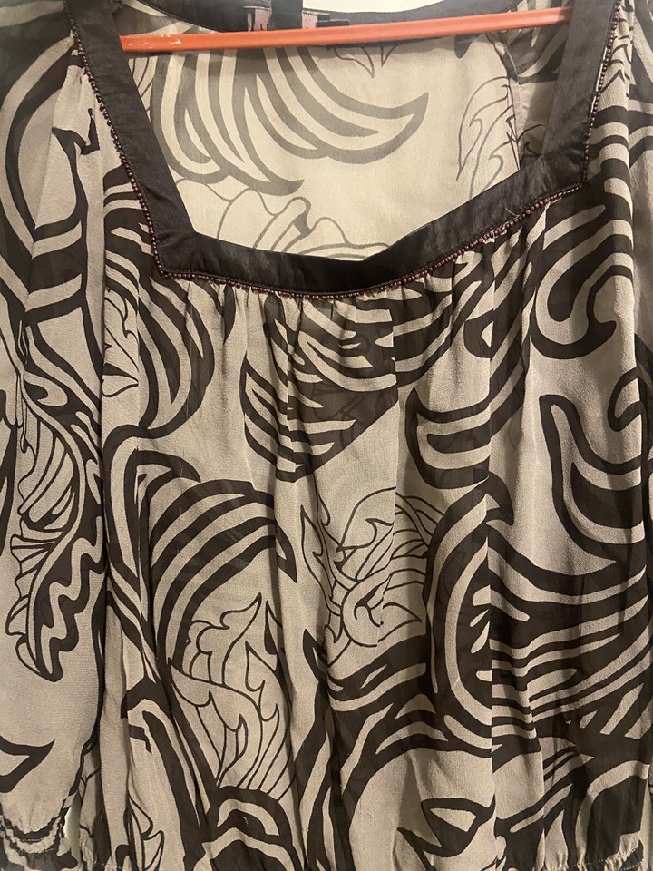 Ted Baker Brown Chiffon Patterned Blouse With Square Neck Size 1 | eBay UK