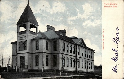 VTG High School Mellen Wisconsin Postcard 1908 Post Marked Wisconsin ...