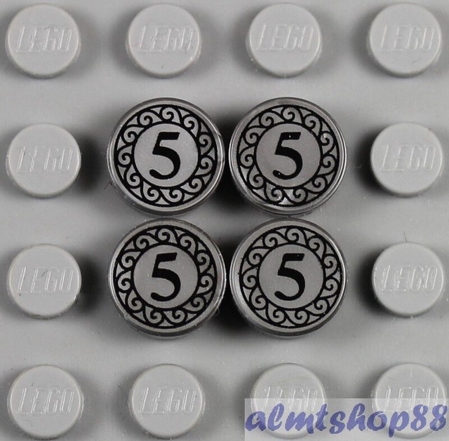 LEGO - 4 pcs Printed Tile 5 Cent Coin 1x1 Round Silver Gray Flat Bank ...