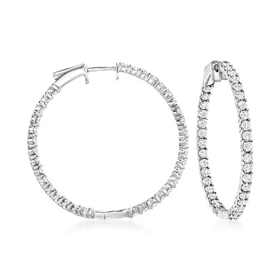 Ross-Simons Diamond Inside-Outside Hoop Earrings in 14k White Gold 1 1/ ...