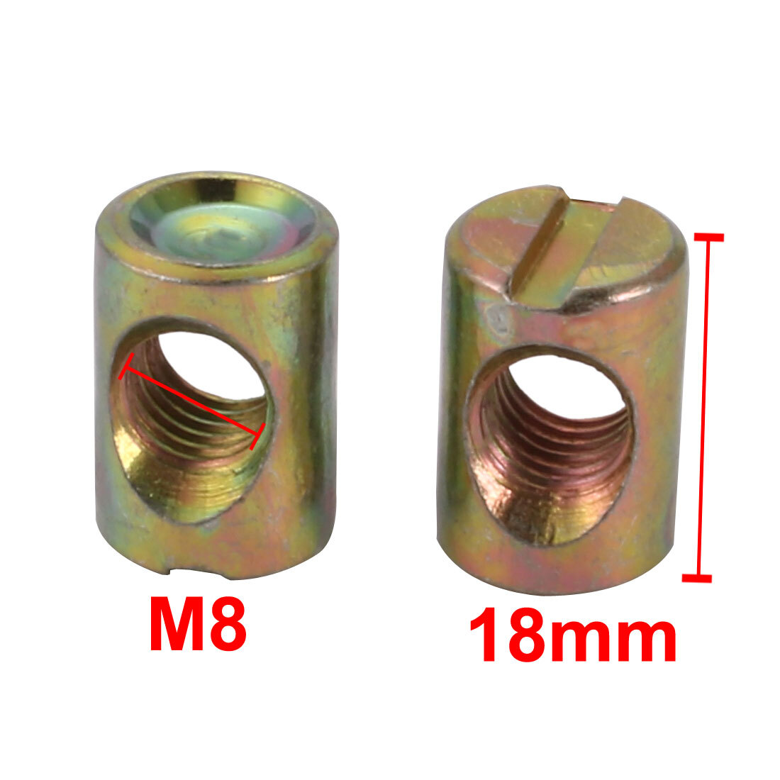 20pcs M8 Thread 18mm Length Iron Slotted Drive Cross Dowel Barrel Nut ...