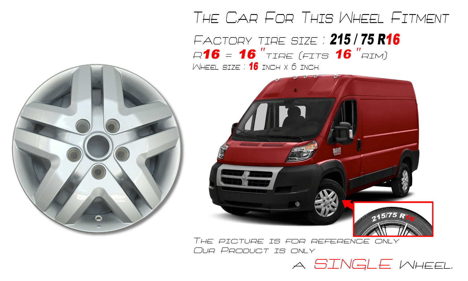 "2014-2022 RAM Promaster 1500 2500 3500 OEM Design Wheel 16"" Silver ...