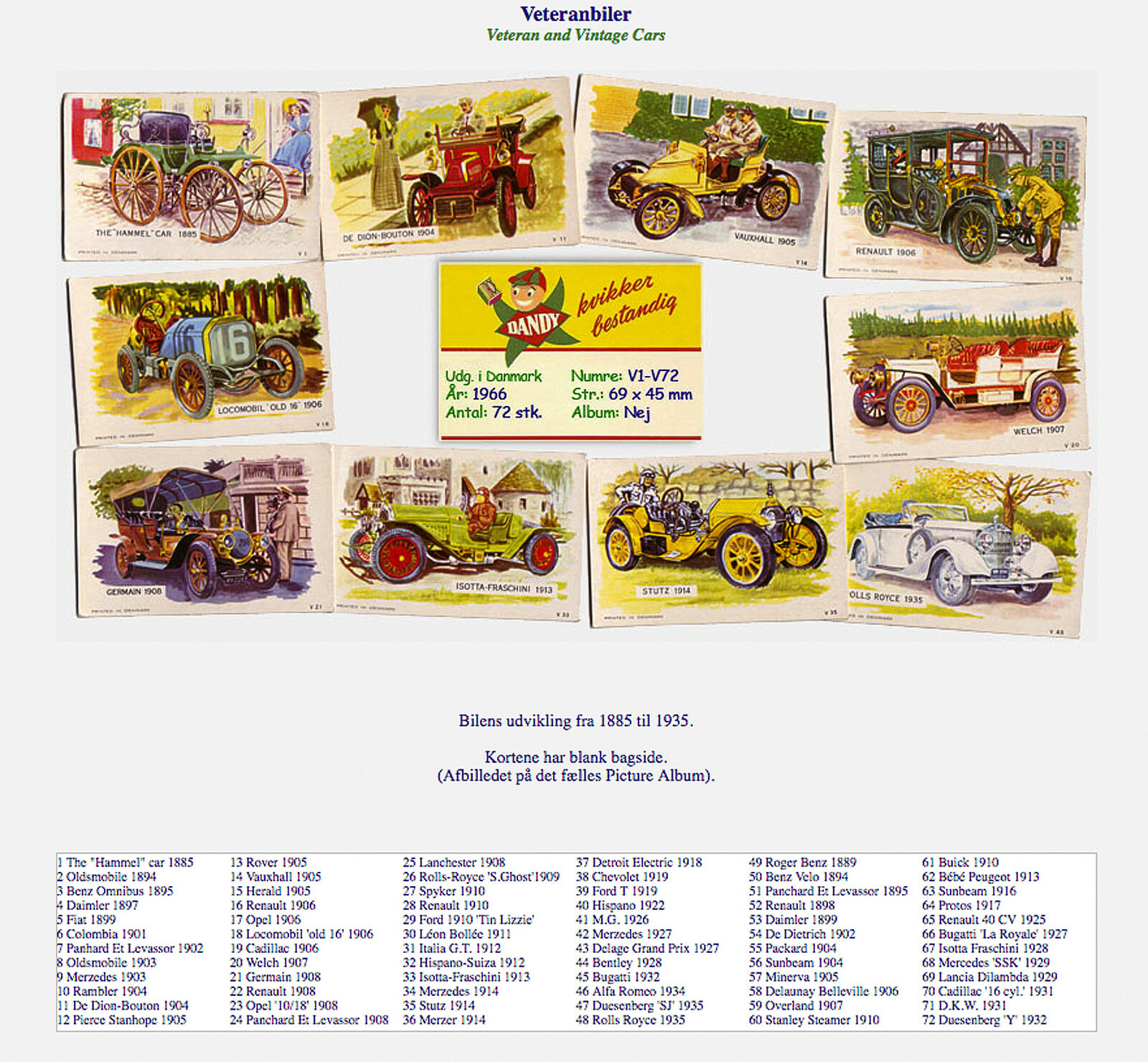 8 DANDY KAUGUMMI SAMMELBILDER 60s OLDTIMER DENMARK BUBBLE GUM CHEWING ...