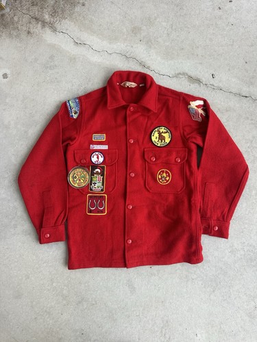 VTG Boy Scouts Of America Official Red Wool Button Up Jacket W/Patches ...