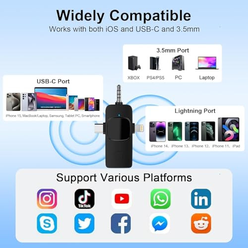 Wireless Lavalier Microphone for iPhone/Camera/Android Phone, Plug-Play Mini | eBay