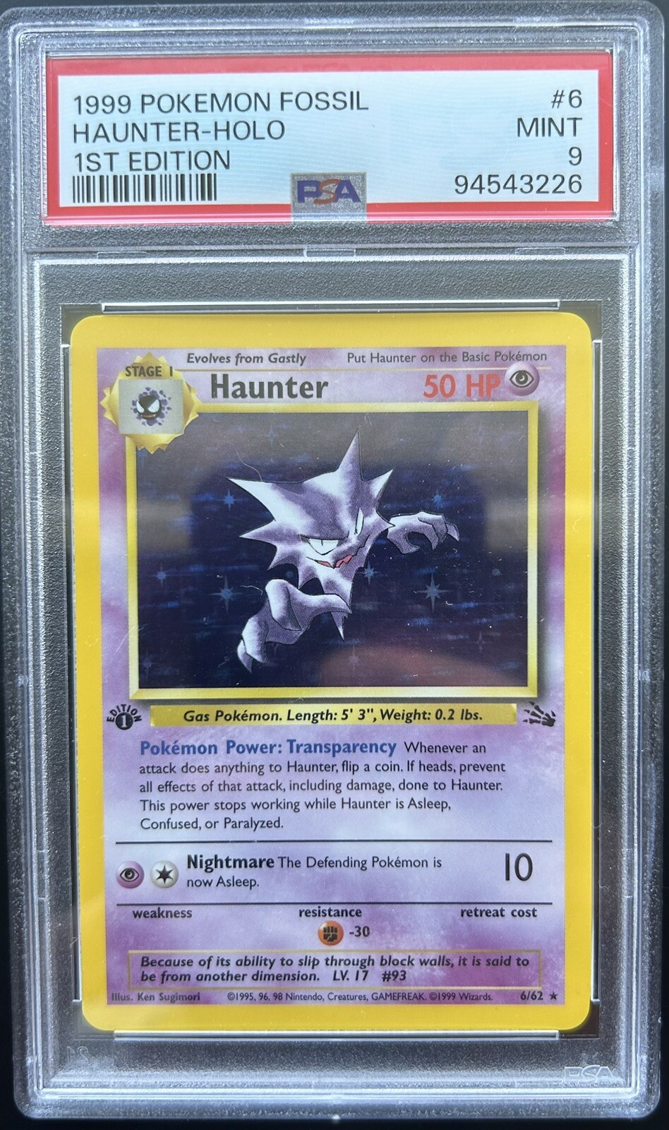 Pokémon Haunter Fossil 6/62 1st Edition Holo Card PSA 9 Graded