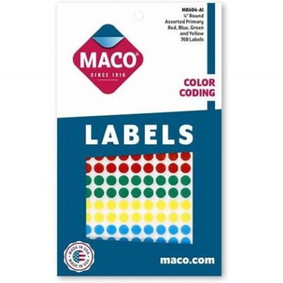 Maco Color Coding 1/4" Round Labels Primary Colors 768 Total School ...
