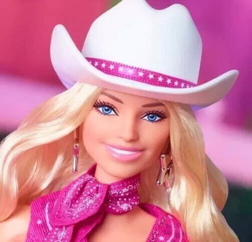 Barbie The Movie Doll with Cowboy Hat Margot Robbie Wearing Pink ...