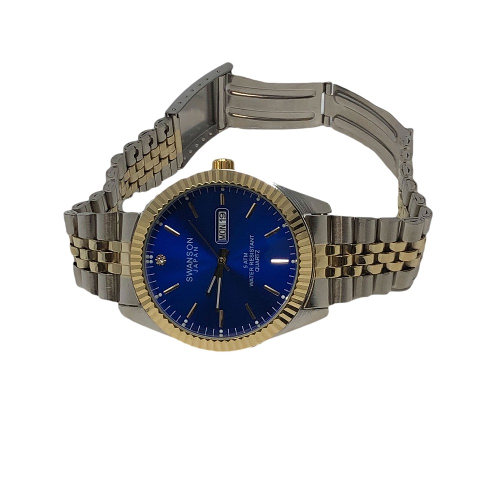 Men's Swanson Japan Watch Royal Blue Dial 45mm -Two Tone Band One Stone ...
