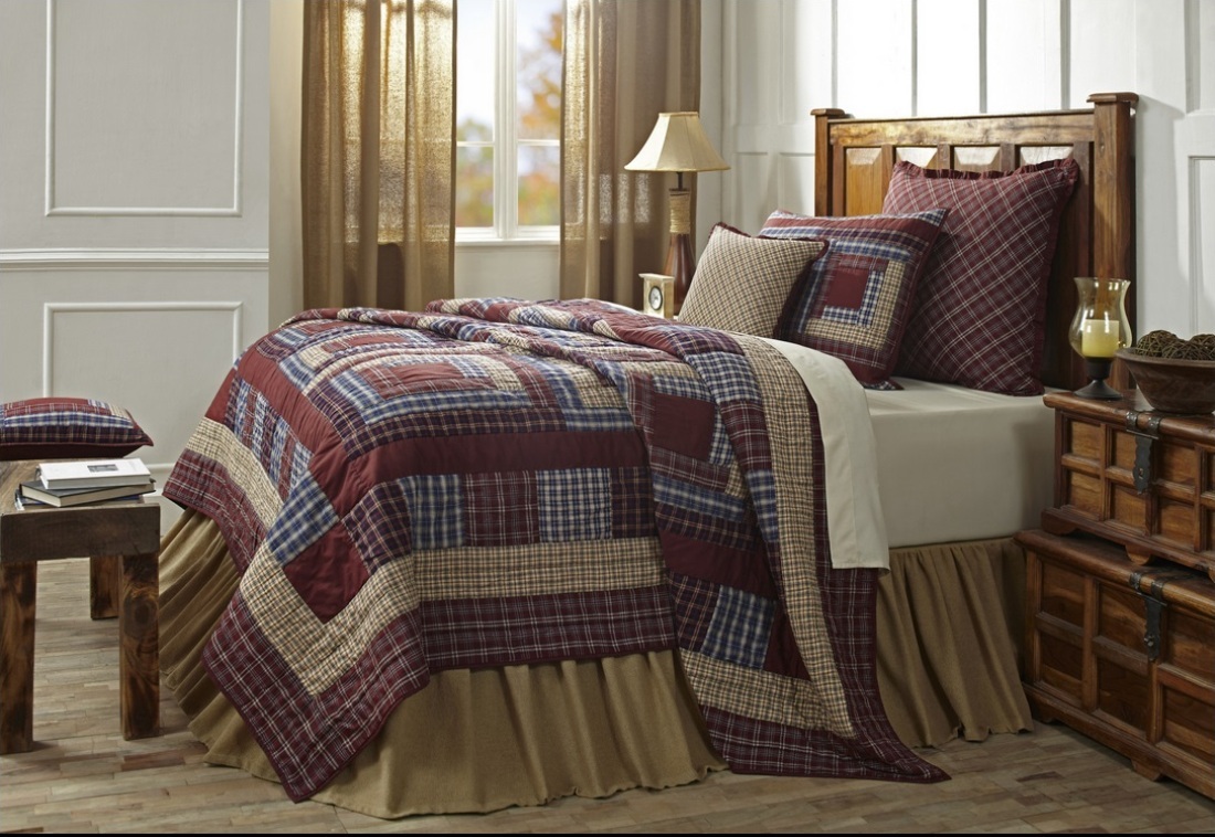 FINLEY PLAID 2pc Twin QUILT SET : VHC 100% COTTON RED BROWN COUNTRY ...