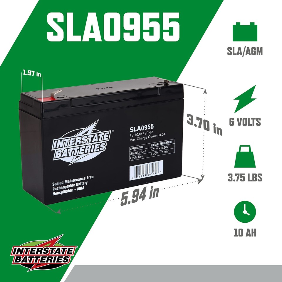 Power Patrol 6V 10Ah Battery (SLA0955) Sealed Lead Acid Rechargeable ...