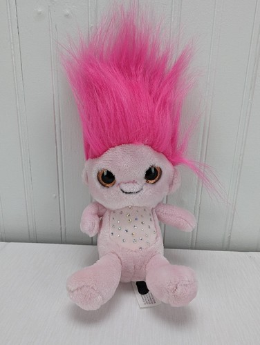 Goffa Pink Crazy Hair Troll Plush 8" Stuffed Toy Glitter Eyes Soft Body ...
