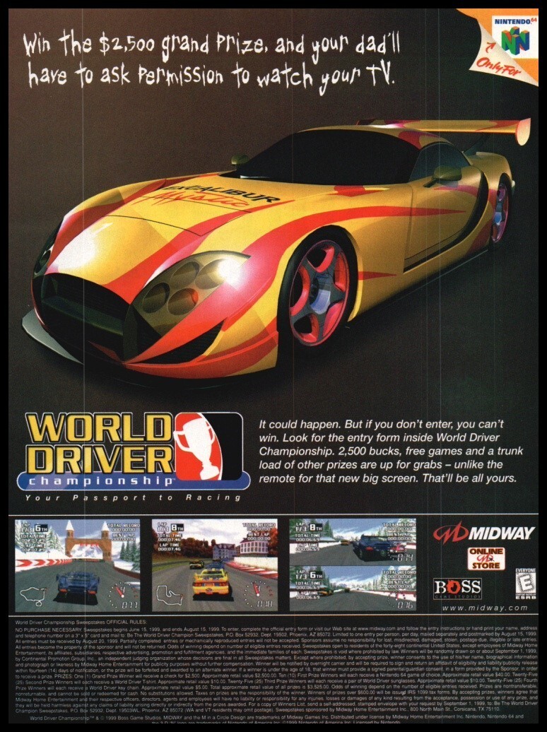 World Driver 1999 Nintendo-print ad / mini-poster-Game room,man cave ...