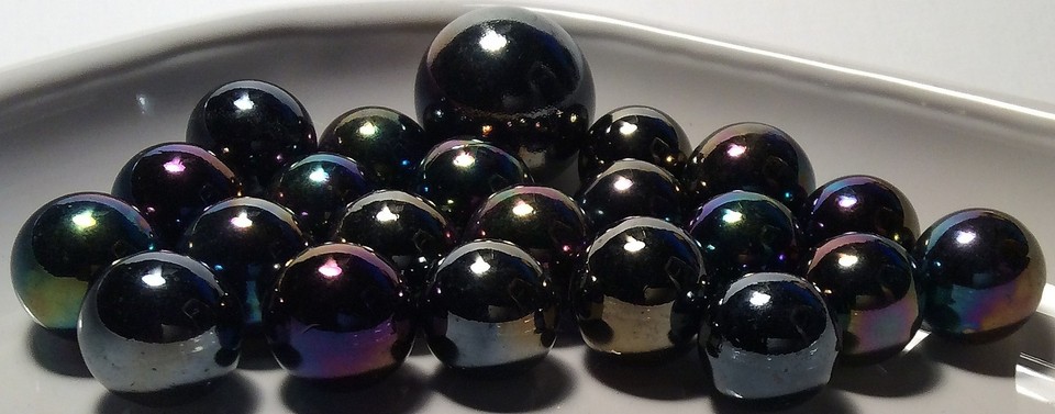 Mega Marbles *METEOR* 20 PLAYERS + 1 SHOOTER METALLIC BASE IRIDESCENT ...