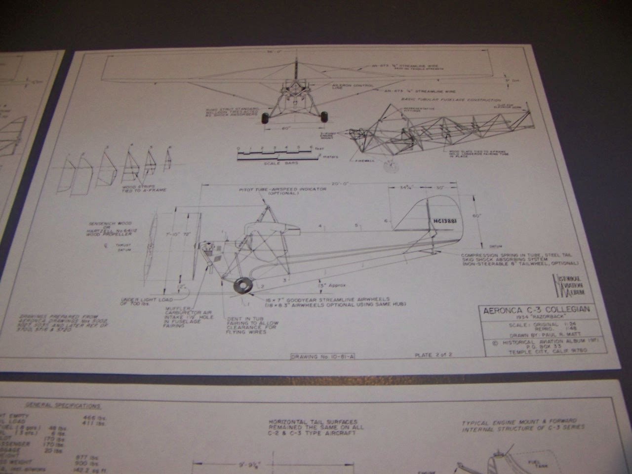AERONCA C-3 COLLEGIAN & C-3 MASTER..3-VIEWS/SPECS/DETAILS..RARE! (853P ...