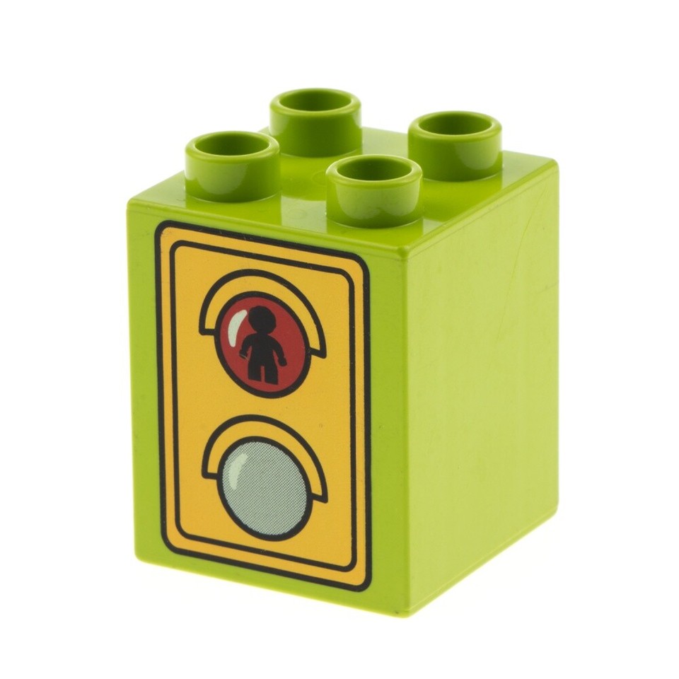 1x LEGO Duplo Motif Construction Stone 2x2x2 Lime Light Green Printed ...