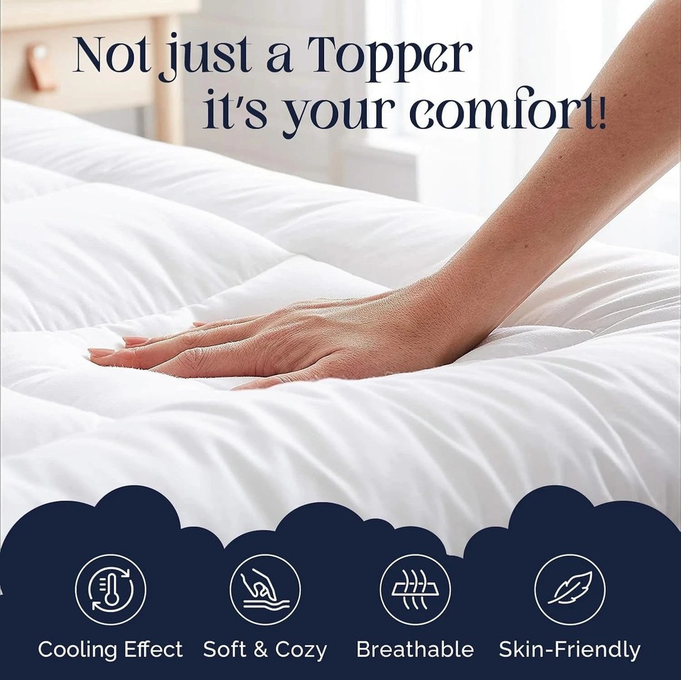 Double 4" BHS Luxury 10cm Microfiber Mattress Topper Extra Thick Hotel ...