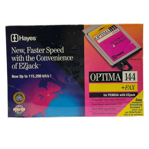 Hayes Optima 144 + Fax For PCMCIA With EZjack Vintage Computer Part New ...